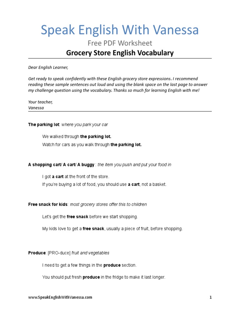 Grocery Store Vocabulary - Speak English With Vanessa | PDF | Milk ...