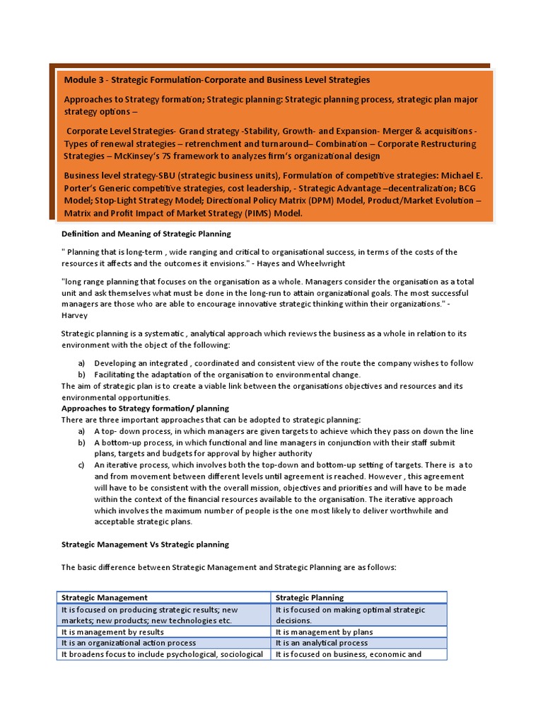 Module 3 - Strategic Formulation-Corporate and Business Level ...