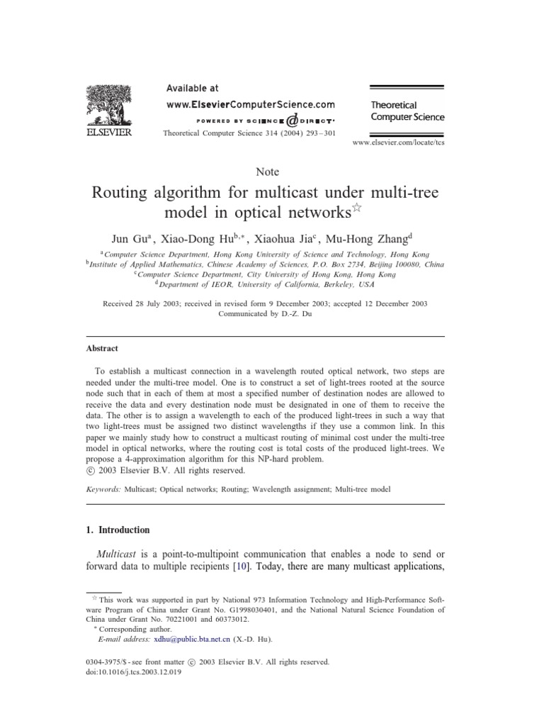 Routing Algorithm For Multicast Under Multi-Tree Model in Optical Networks | PDF | Routing ...