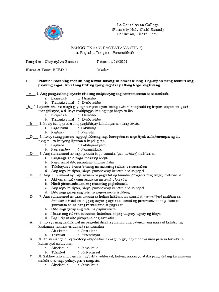 Fil 2 Midterm 2 | PDF