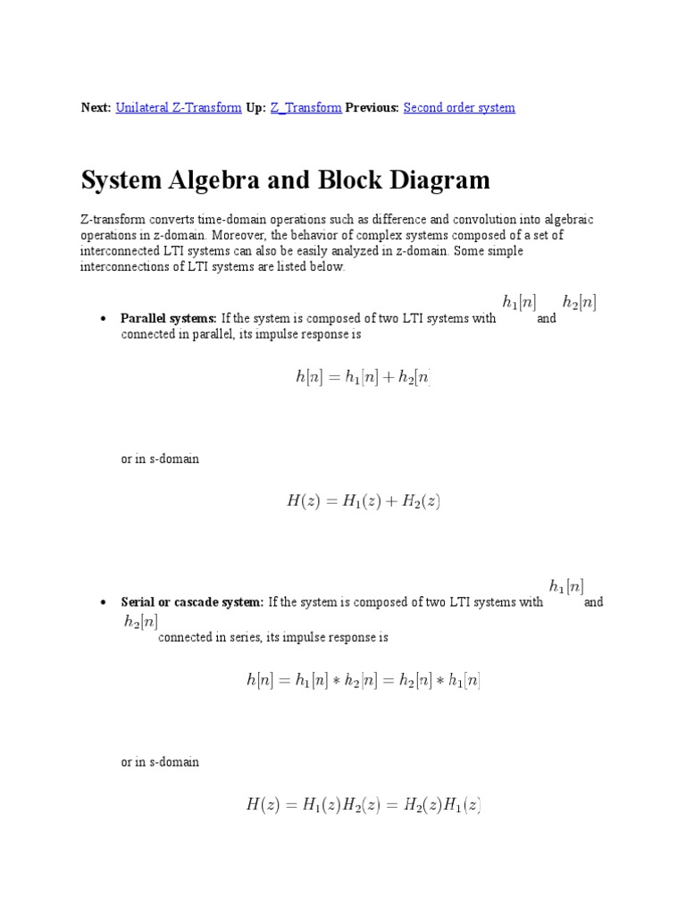 System Algebra and Block Diagram: Unilateral Z-Transform Z - Transform ...
