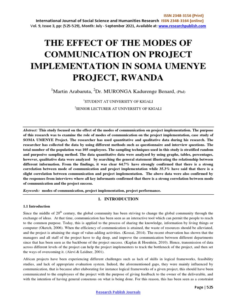The Effect of The Modes of Communication On Project Implementation in ...