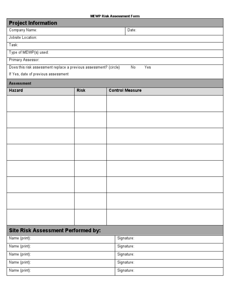 MEWP Risk Assessment Form | PDF | Risk Assessment | Risk