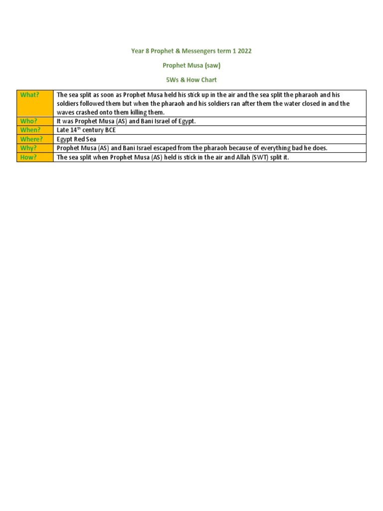 5ws Chart Year 8 | PDF