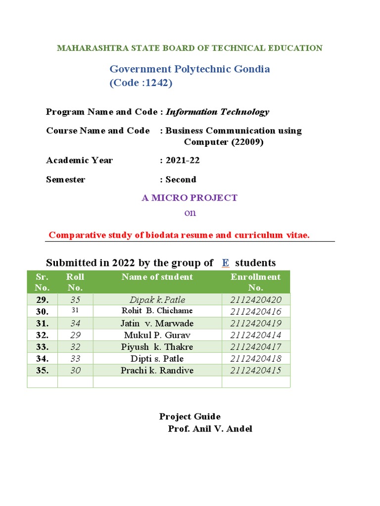 Micro Project - BCC Updated | PDF | Résumé