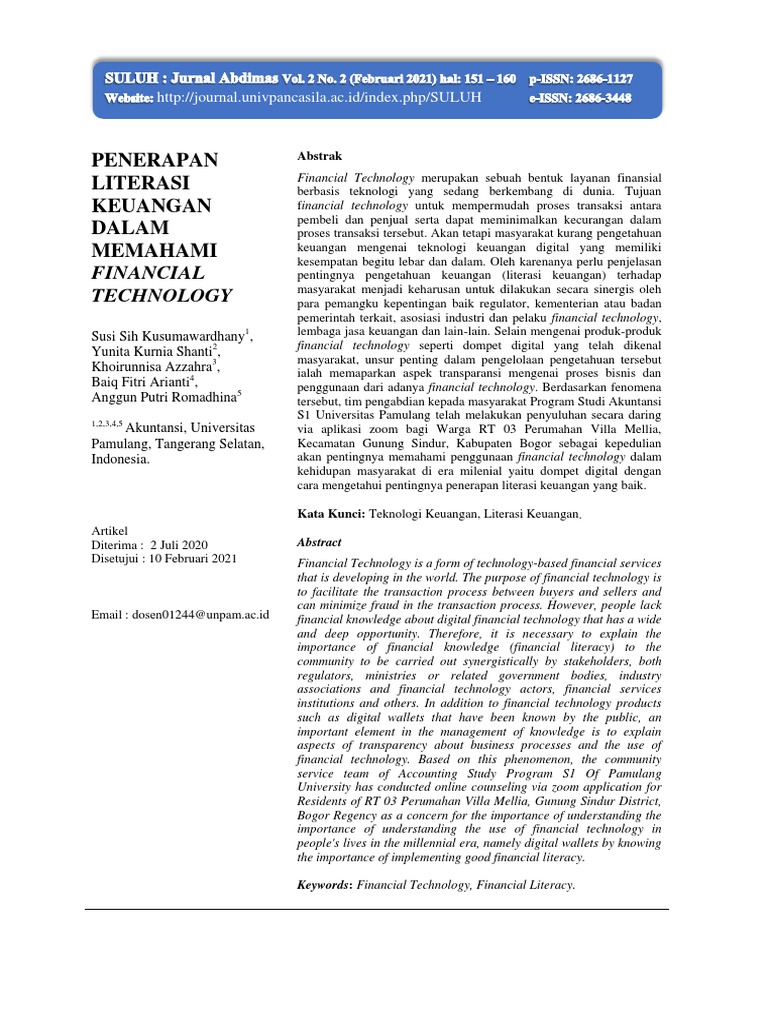 Kusumawardhany Dkk 2021 Penerapan Literasi Keuangan Dalam Memahami