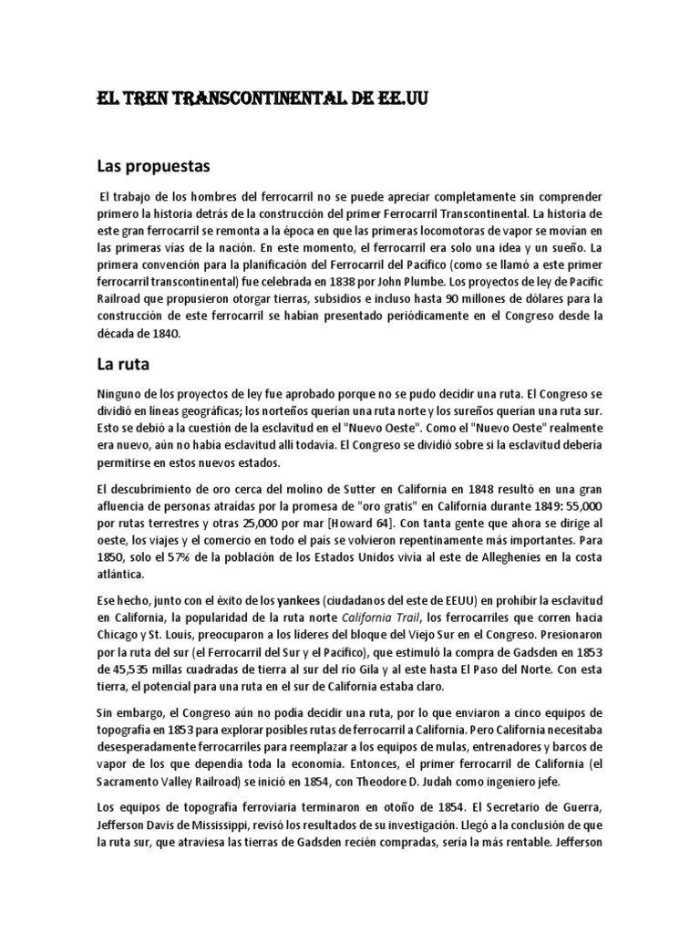 Historia del Ferrocarril Transcontinental | PDF | Primer ferrocarril ...