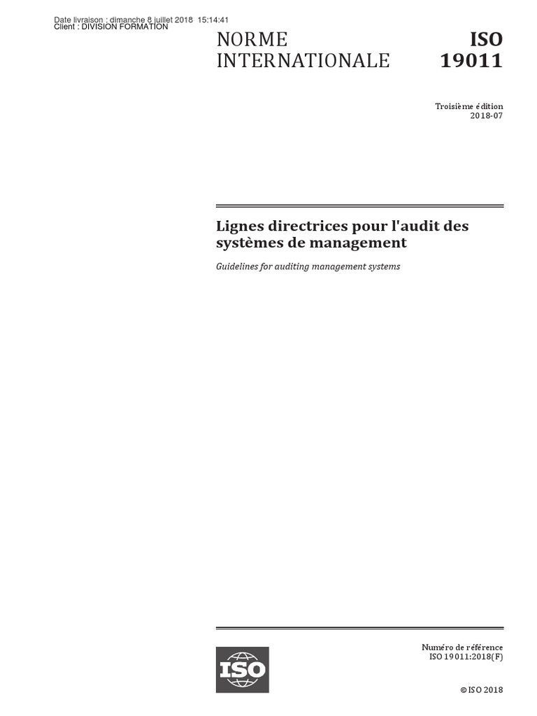 Iso 19011 2018 | PDF | Audit | Organisation internationale de normalisation