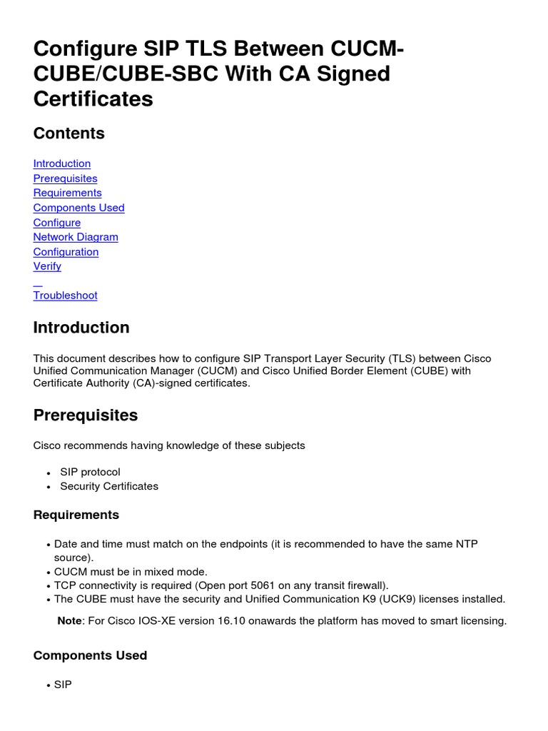 CSR Certificate CUBE Configure Sip Tls Between Cucm Cube | PDF | Public Key Certificate ...