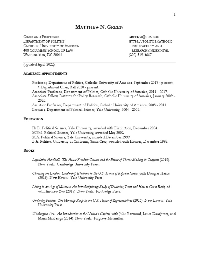 CV MGreen | PDF | United States House Of Representatives | United ...