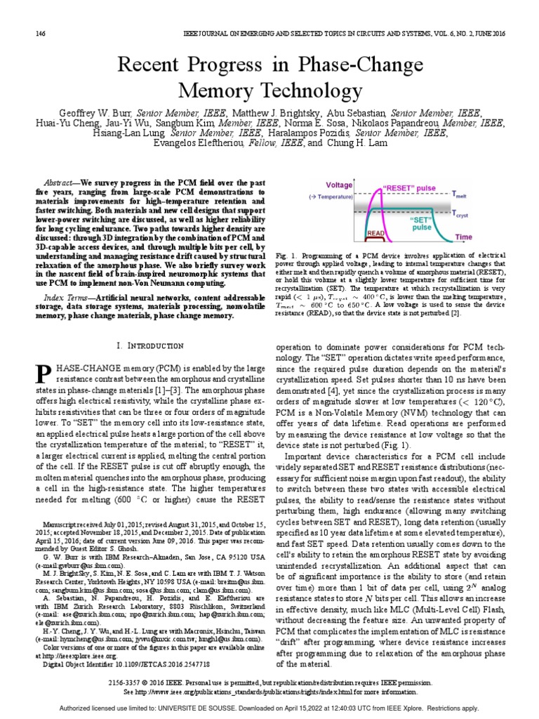 Recent Progress in Phase-Change Memory Technology | PDF | Mosfet ...