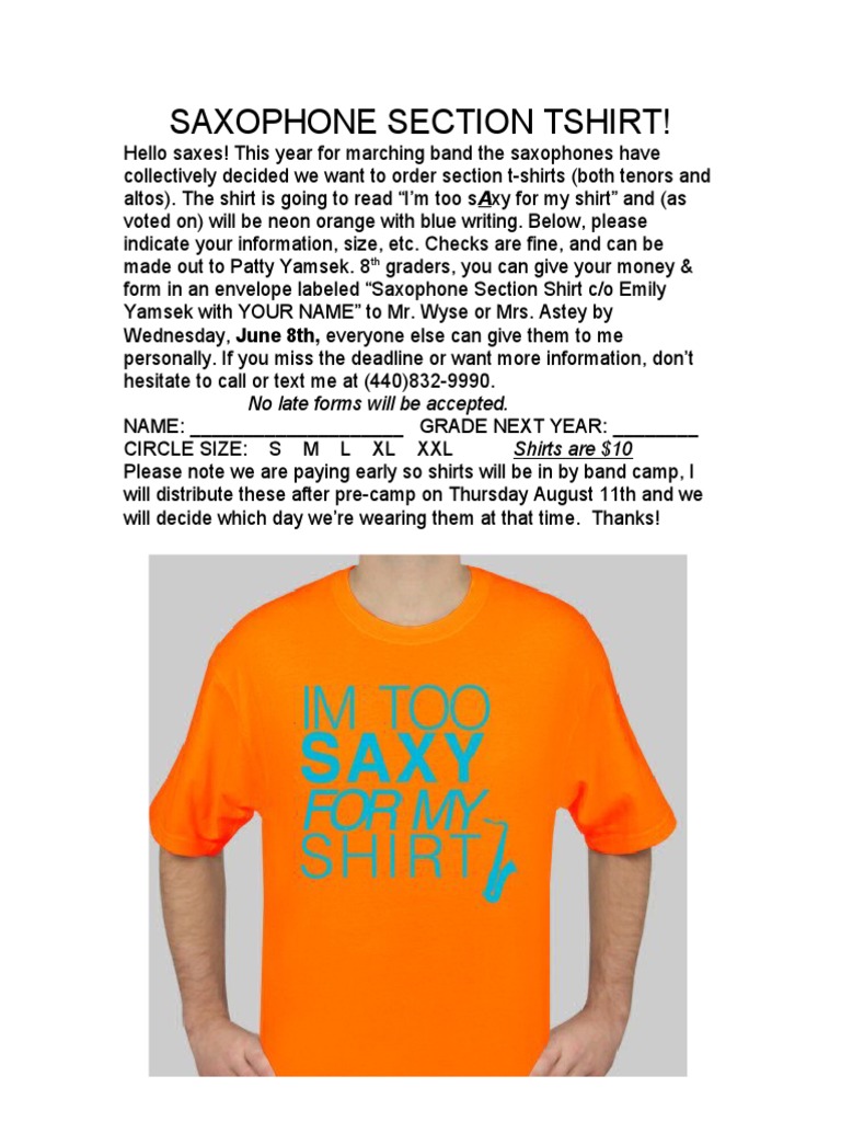 Saxophone Section T-Shirt Order Form | PDF
