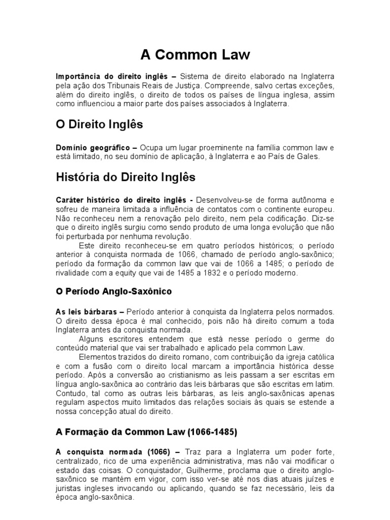 Resumo A Common Law | PDF | Inglaterra | Anglo-saxões