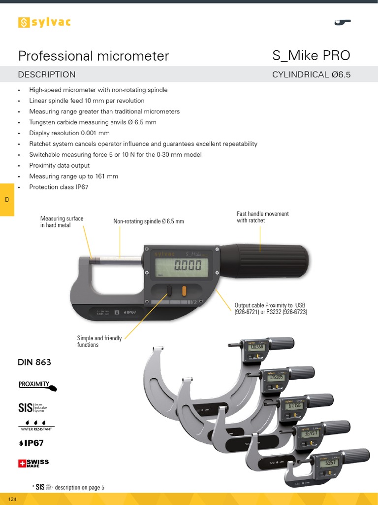 S - Mike PRO Professional Micrometer: Description Cylindrical Ø6.5 | PDF | Computing | Electronics
