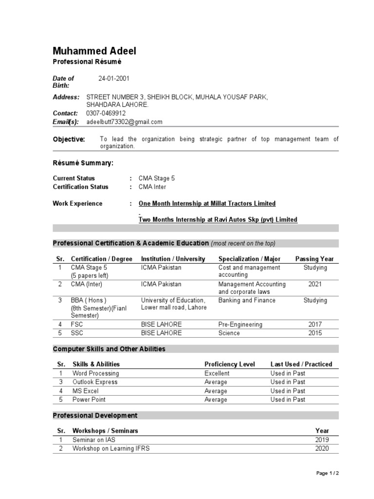 Muhammad Adeel C.V June 21 | PDF