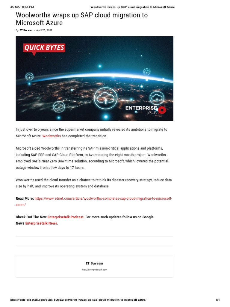Woolworths Wraps Up SAP Cloud Migration To Microsoft Azure | PDF ...