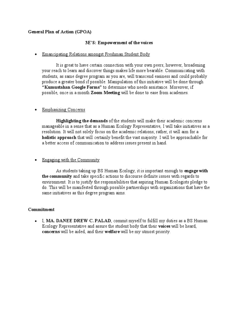 General Plan of Action | PDF
