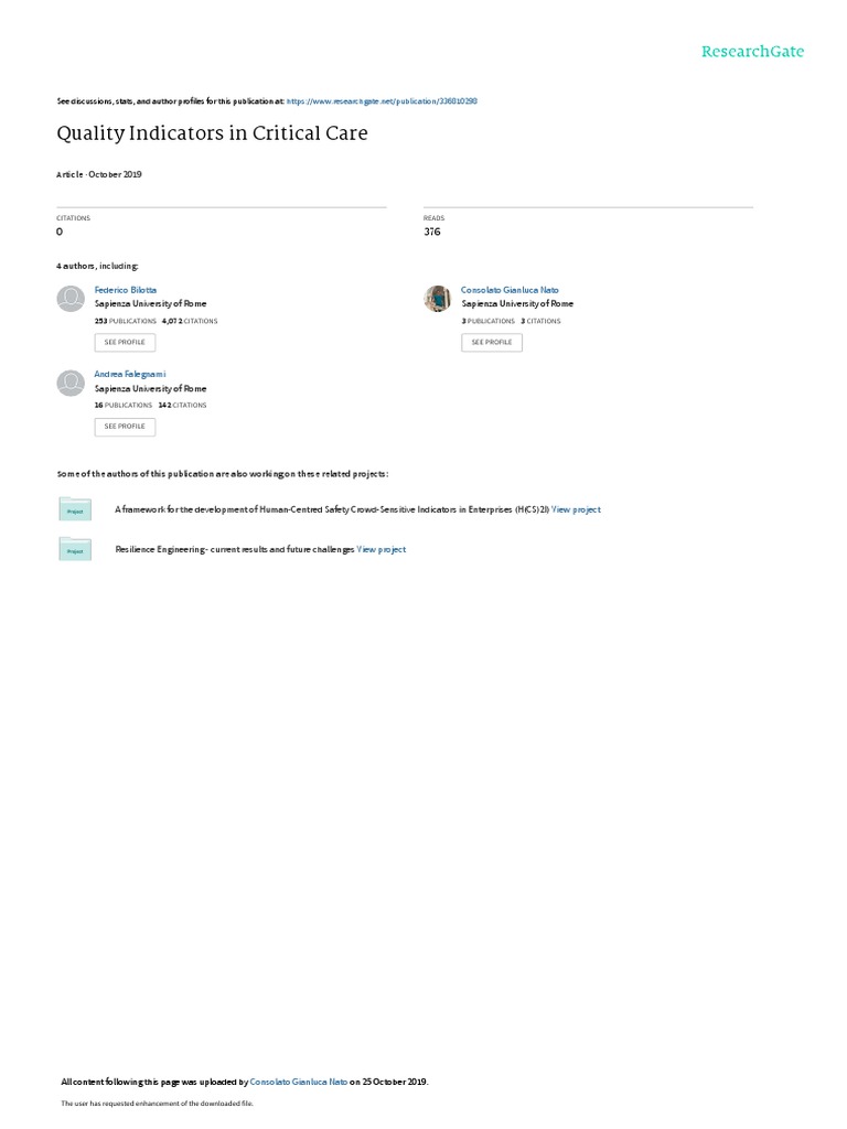 Quality Indicators in Critical Care: October 2019 | PDF | Intensive ...