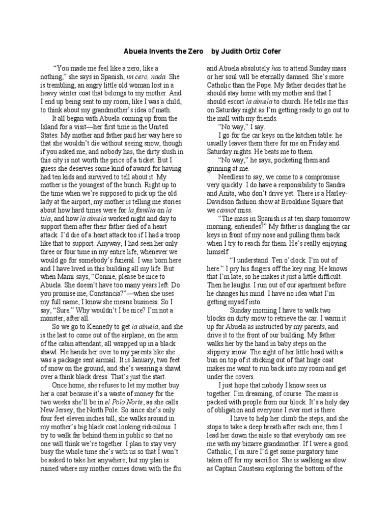Abuela Invents The Zero by Judith Ortiz Cofer: Isla, and How La Abuela ...