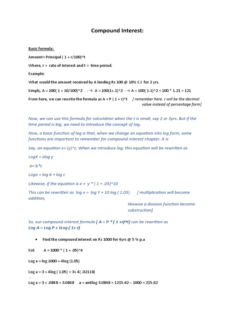 Compound Interest:: Log A Log P + Tlog (1+ R) | Download Free PDF ...