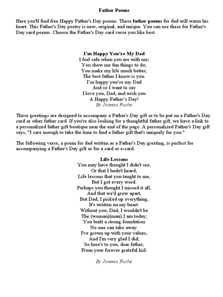 Father Poems: by Joanna Fuchs | PDF | Poetry