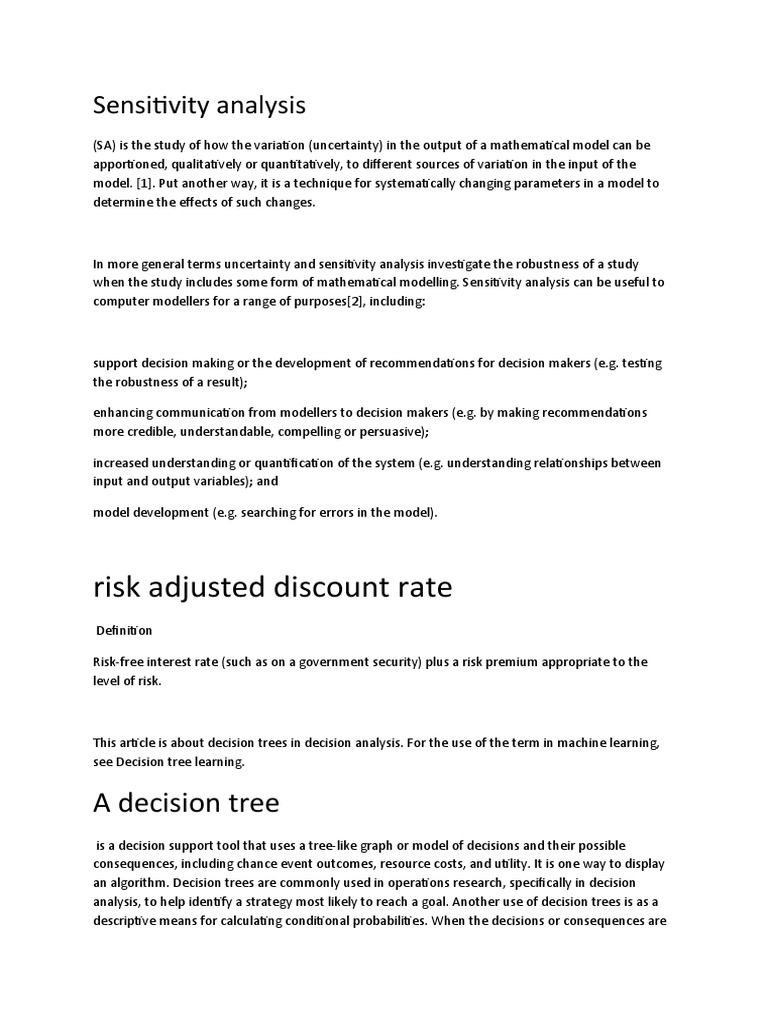 Risk Adjusted Discount Rate Sensitivity Analysis Pdf Applied