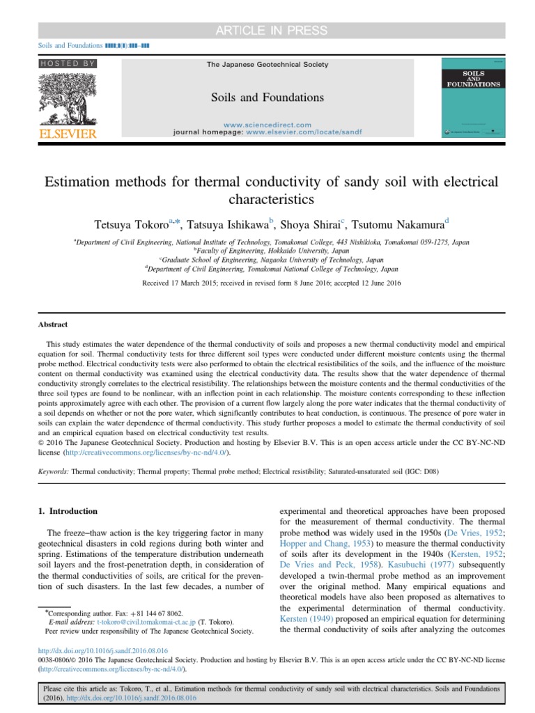 Estimation Methods For Thermal Conductivity of Sandy Soil With Electrical Characteristics ...