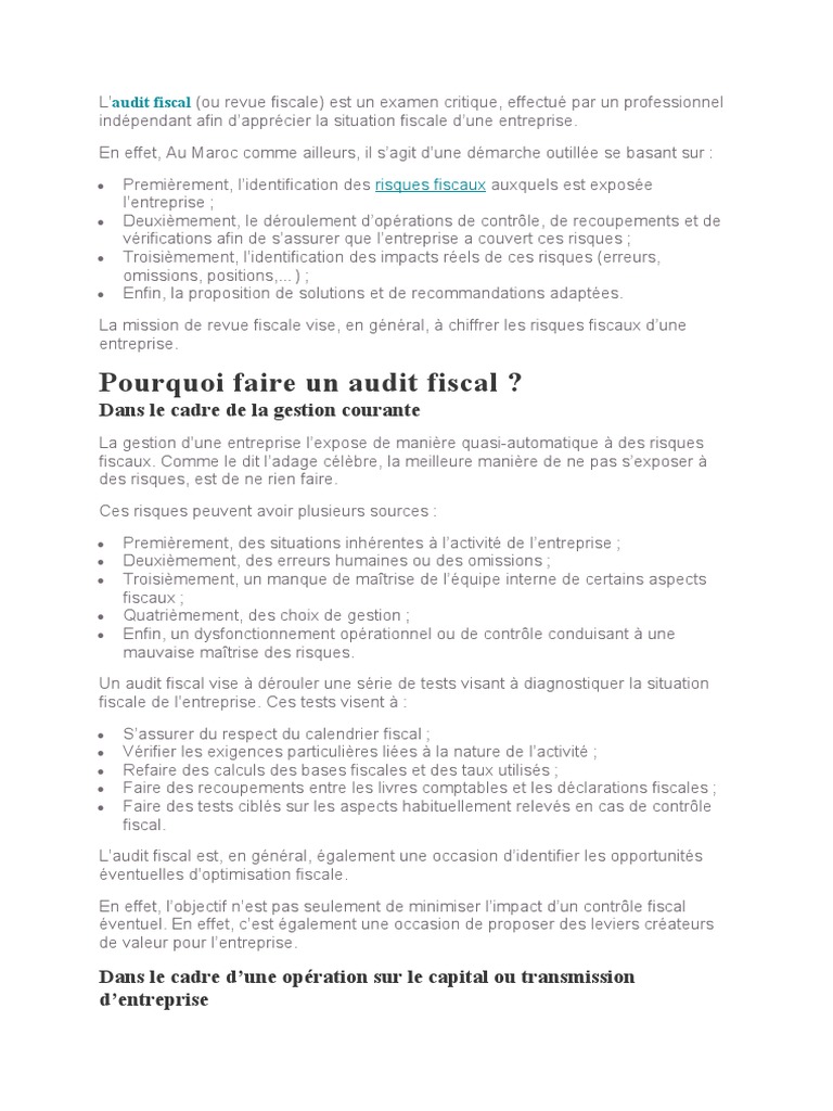 Audit Fiscal | PDF | Impôts | Business
