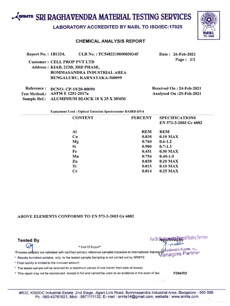 Material Test Report | PDF