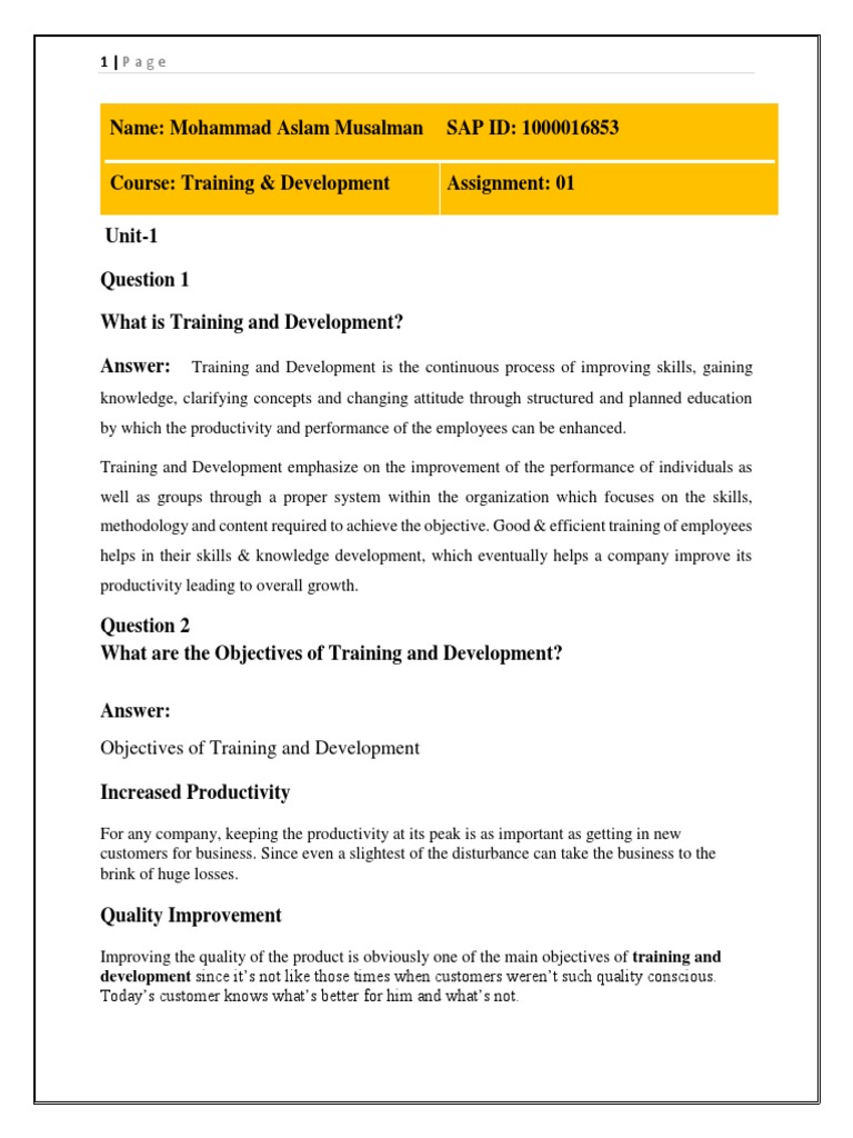 T & D Assignment 1000016853 | PDF | Needs Assessment | Cognition