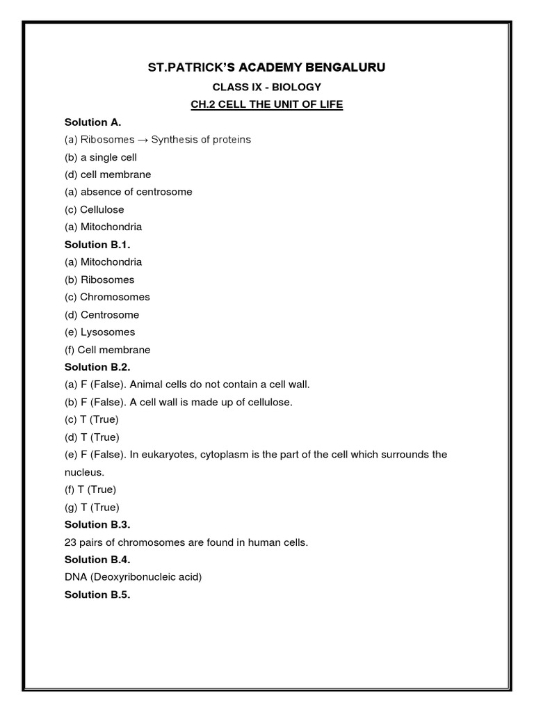 CH.2 CELL THE UNIT OF LIFE Class 9 Notes Icse | PDF | Cell (Biology ...