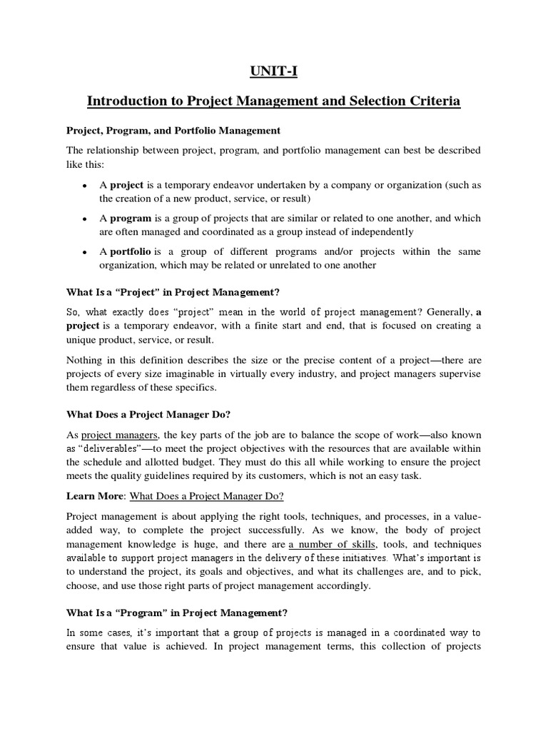 Project Management Selection Criteria | PDF | Project Management ...