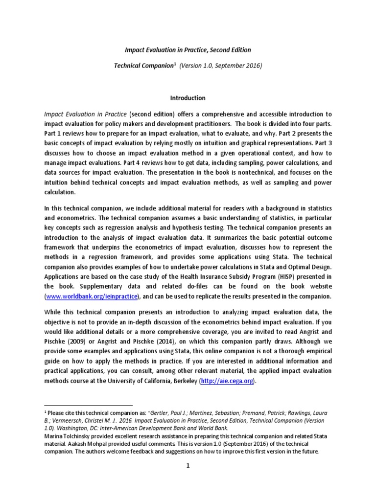 Impact Evaluation in Practice (Second Edition) Offers A Comprehensive and Accessible ...