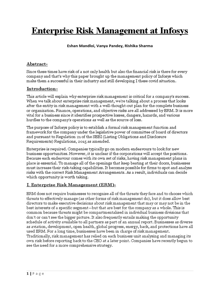 J229-Enterprise Risk Management at Infosys | PDF | Risk Management | Risk