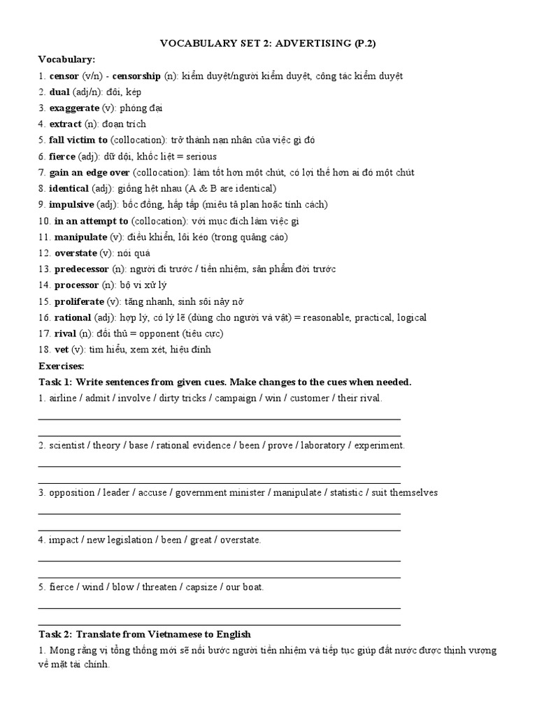 Vocabulary Set 2 - ADVERTISING (P.2) | PDF