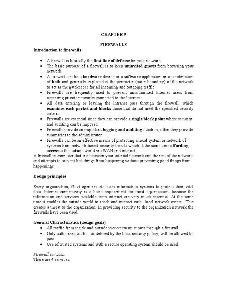 Firewalls Introduction To Fire Walls: Firewall Services | PDF | Firewall (Computing) | Proxy Server