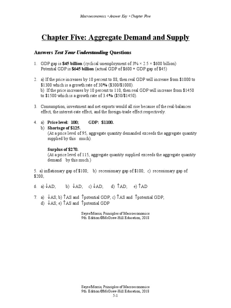 Chapter Five: Aggregate Demand and Supply: Answers Test Your Understanding Questions | PDF ...