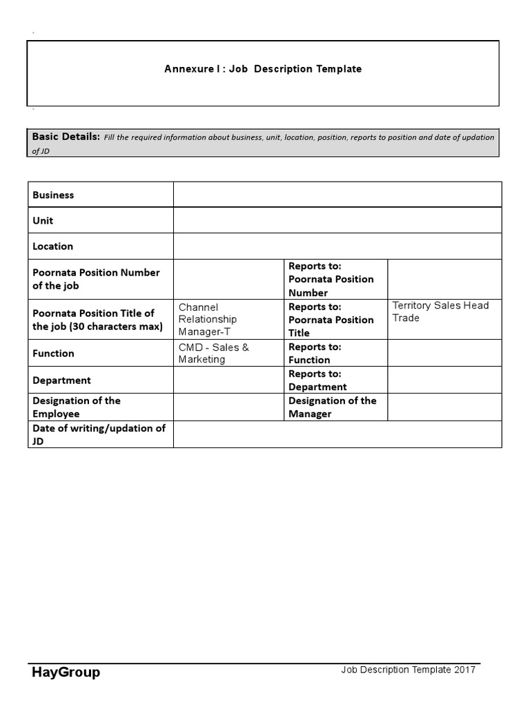 Basic Details:: Annexure I: Job Description Template | PDF | Sales | Brand
