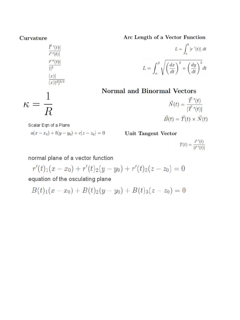 Normal Plane of A Vector Function Equation of The Osculating Plane | PDF