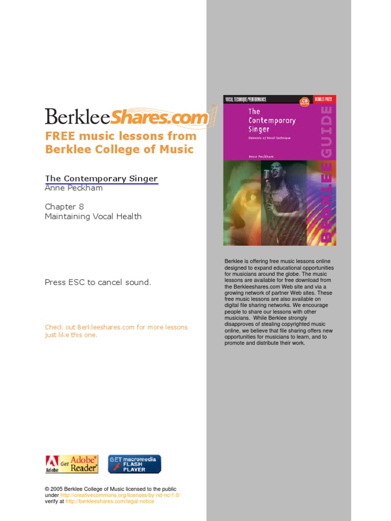 Berklee Vocal Health For Singers | PDF | Singing | Gastroesophageal ...