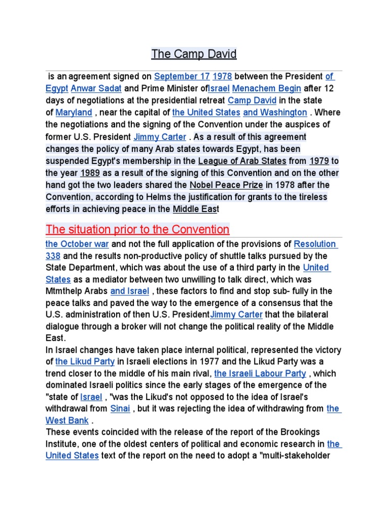 The Camp David: The Situation Prior To The Convention | PDF | Israel ...