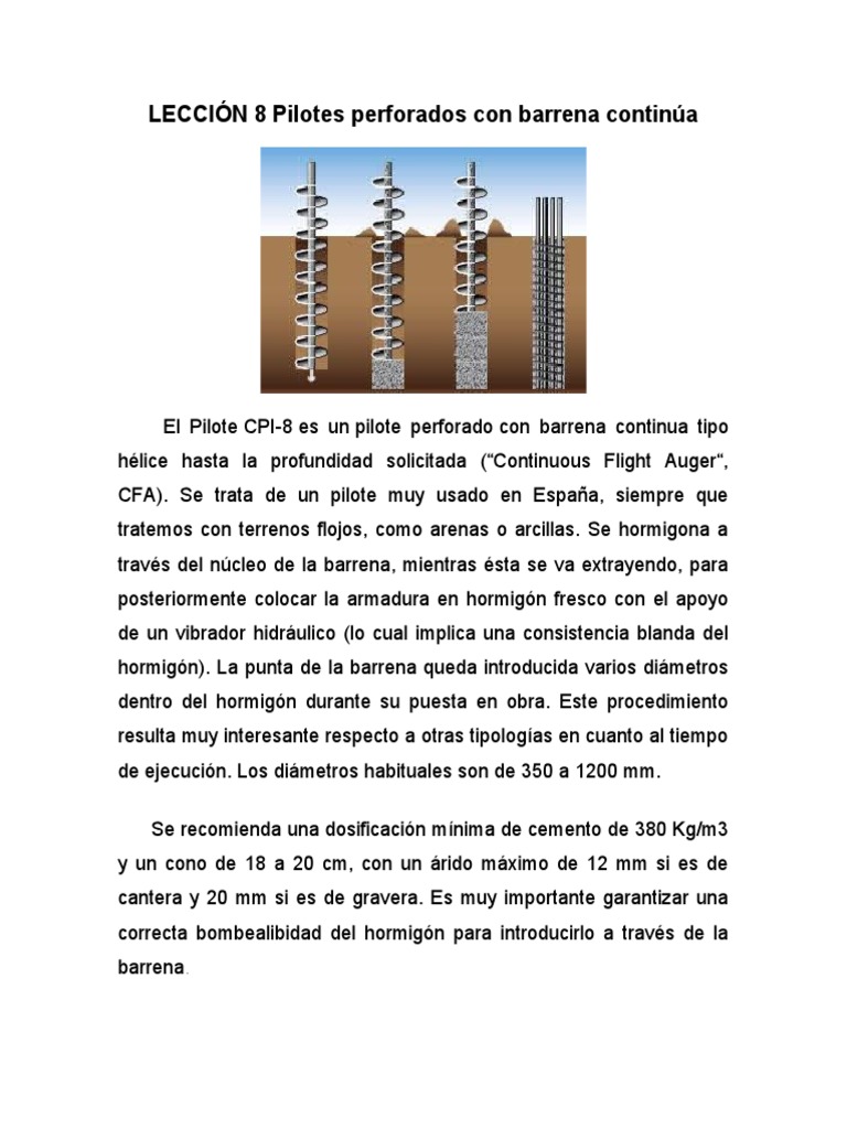 Pilotes Perforados Con Barrena Continúa | PDF