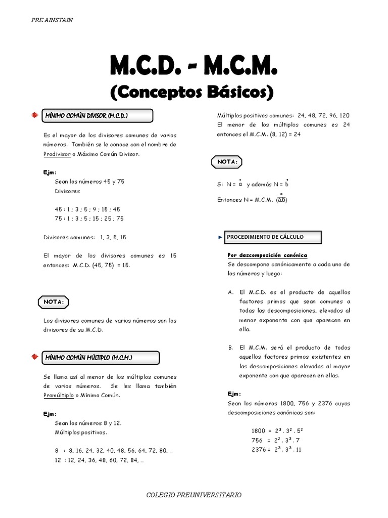 MCD - MCM | PDF | Matemáticas | Multiplicación