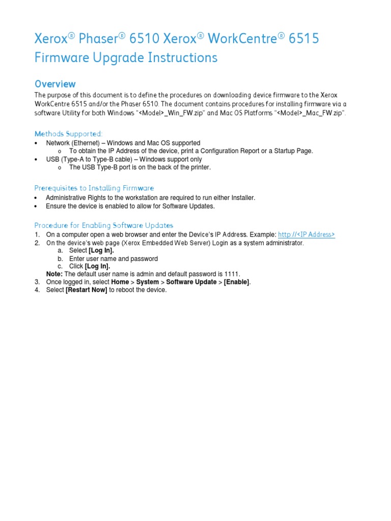 Xerox Phaser 6510 Xerox Workcentre 6515 Firmware Upgrade Instructions ...