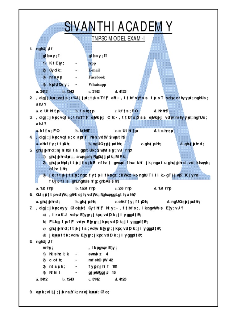 Sivanthi Academy: TNPSC Model Exam-I | PDF