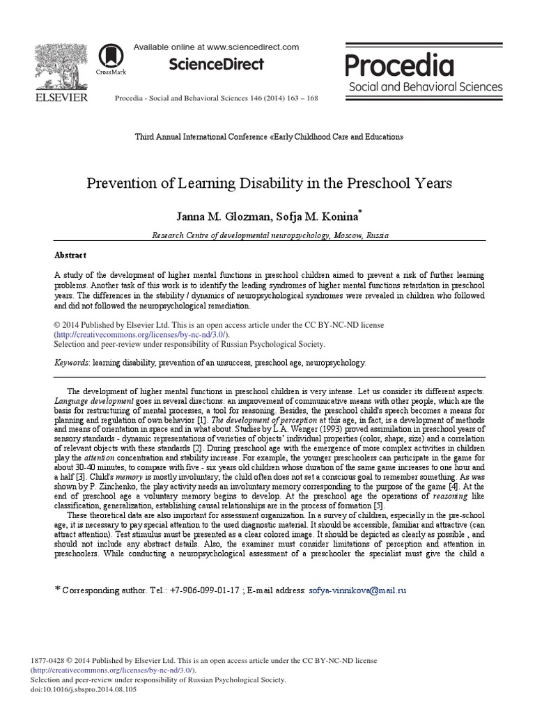 Prevention of Learning Disability in The Preschool Years | PDF ...