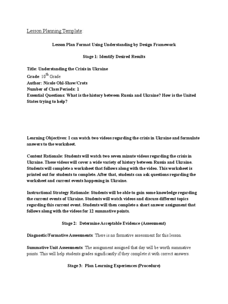 Lesson Plan: Crisis in Ukraine for 10th Grade | PDF | Educational ...
