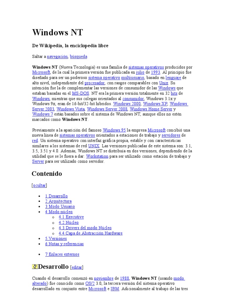 Windows Nt Pdf Windows Nt Kernel Sistema Operativo