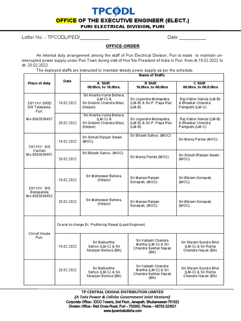 Office Order For Hon President (Staff) | PDF