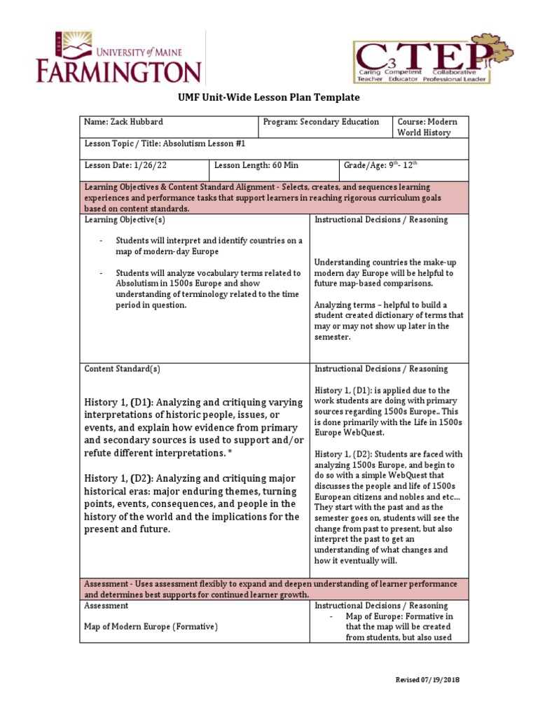 Absolutism Lesson Plan Overview | PDF | Lesson Plan | Thought